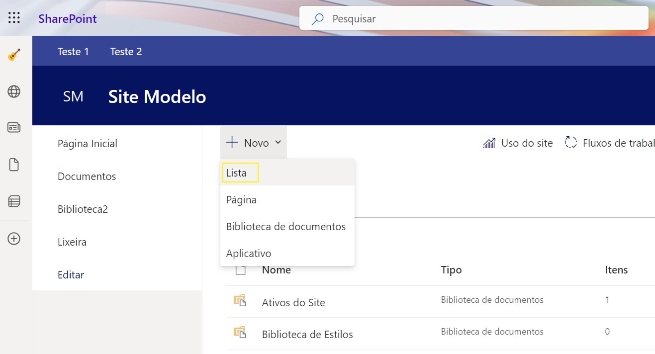 Criar Lista em SharePoint - Welson Web
