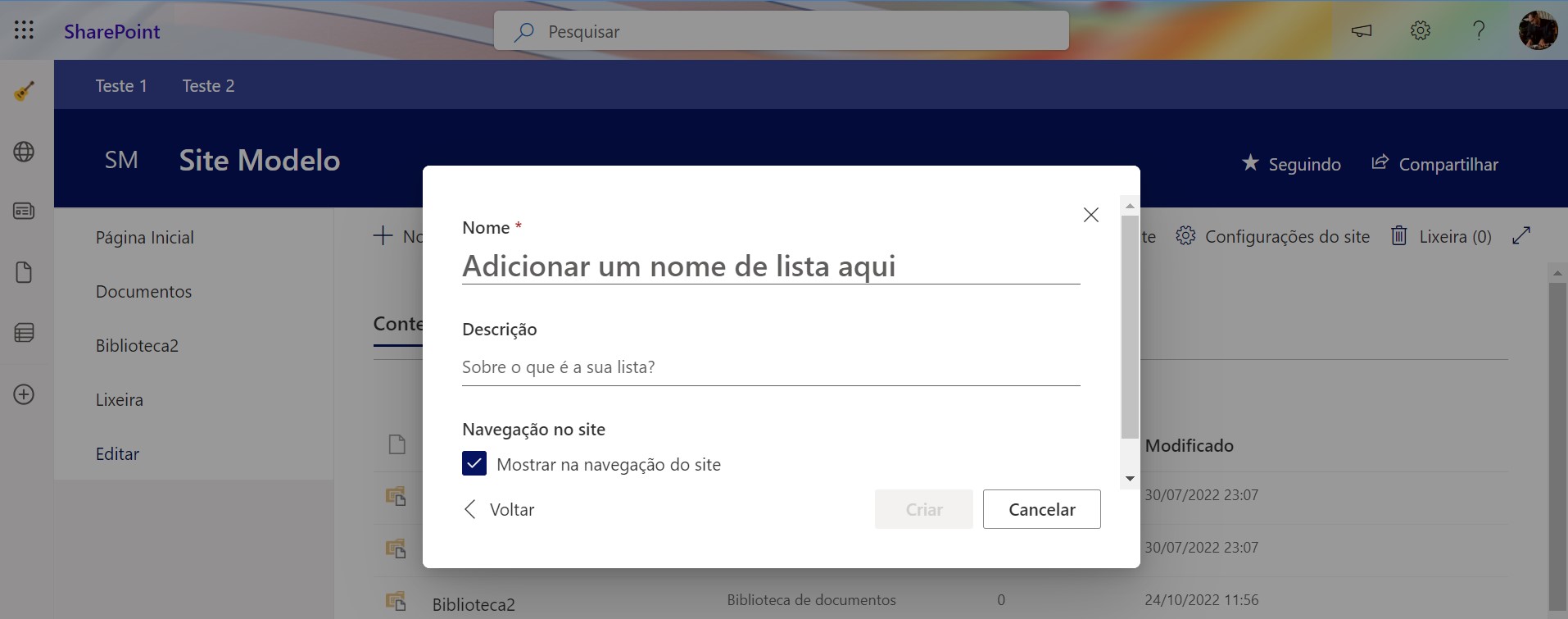 Criar Lista em SharePoint - Welson Web